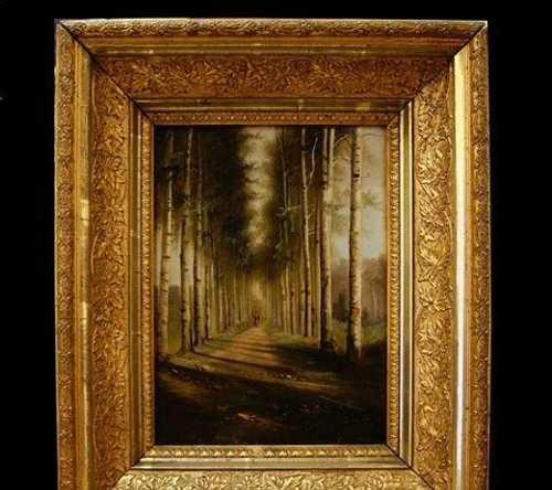 Картина в раме «Березовая аллея» конец XIX века
