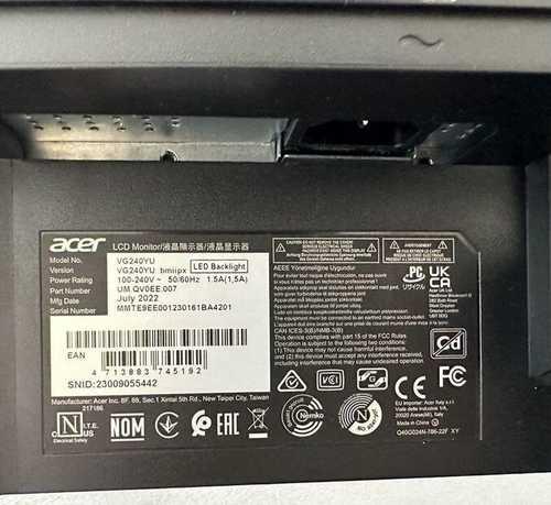 23.8" Монитор Acer Nitro VG240YU 2K июль 22г
