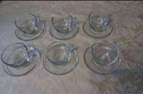 Чайные пары,чашки прозрачные (набор)