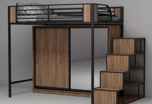 Кровать-чердак со шкафом купе Виго 39