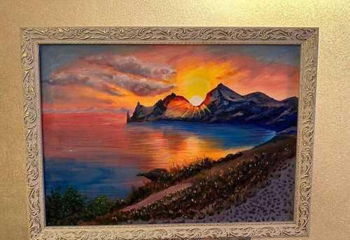 Картина "Водный пейзаж" Закат на заливе