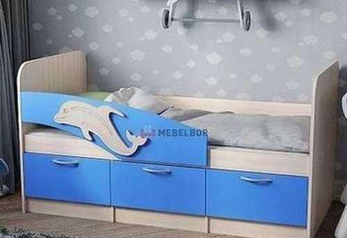 Кровать Дельфин VNK Дуб молочный/Синий