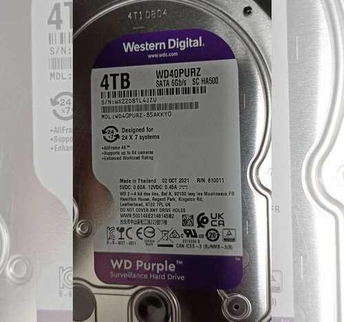 Жесткий диск HDD WD Purple 4 Тб