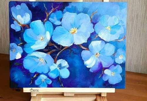 Синие цветы. Картина маслом 30\40см