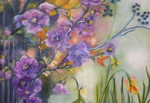 Картина маслом на холсте "Весенние цветы'