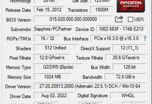 Видеокарта AMD Radeon R7 200s 1gb (HD 7750)