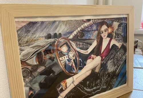 Картина Девушка в автомобиле (Акварель) 30*42см