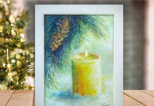 Картина свеча Елка картина Декор на новый год