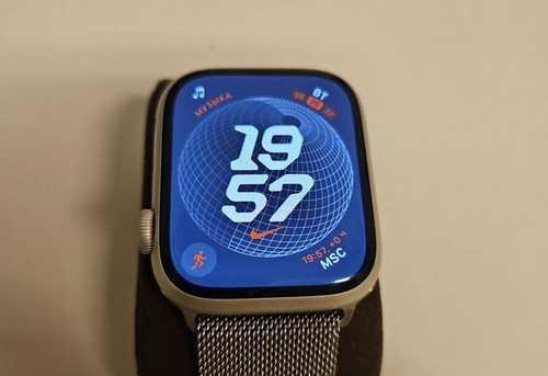 Часы apple watch 7/серебро/45мм/меш/комплект/2022