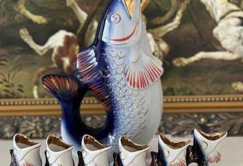 Сервиз рыбки синий набор СССР фарфор статуэтка