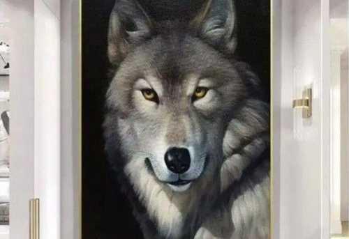 Большая картина маслом на холсте серый волк