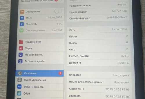 Планшет apple iPad air модель А1475