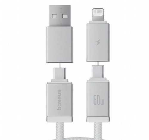 USB-кабель Baseus 4 в 1 для iPhone 15 16 Promax 60 Вт, кабель для быстрой зарядки для iPad Pro, ноут