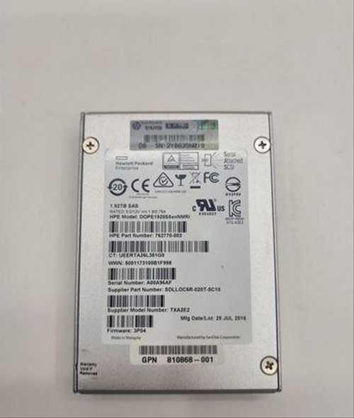 HP HPE Storeserv 3PAR 1.92TB SAS SSD 2.5" SSD 7782