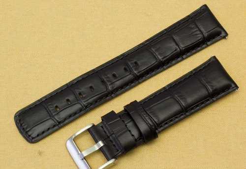 Чёрный кожаный ремешок для часов, 20, 22 мм