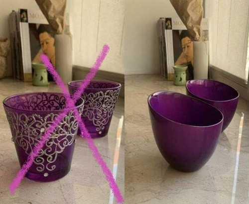 Фиолетовые вазы и подсвечники пара Красный Куб