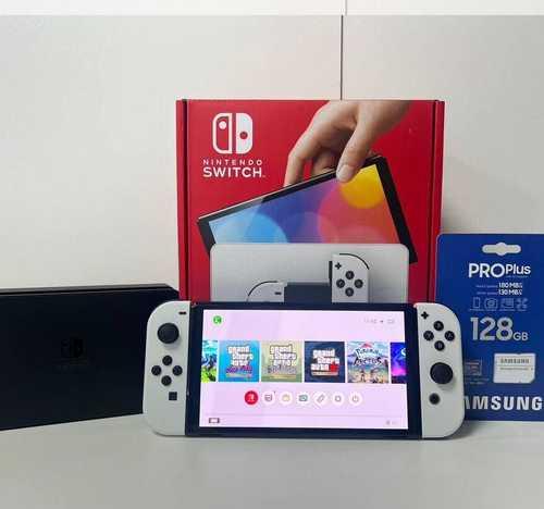 Nintendo Switch Oled White прошитая 128гб