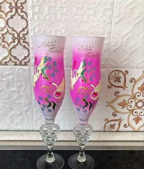 Свадебные бокалы розовые хрусталь