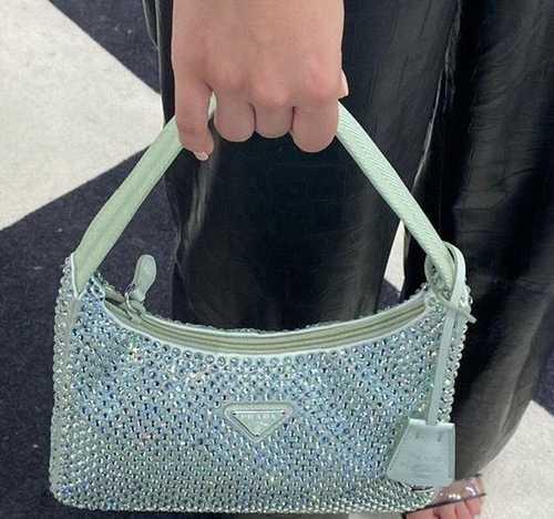 Prada crystal neylon tiffany / сумка багет