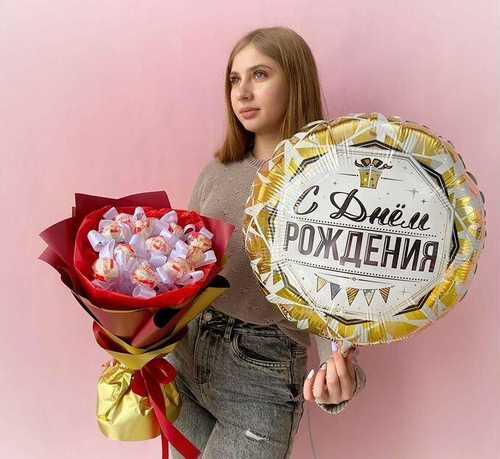 Комбо набор из букета с конфетами и шаров