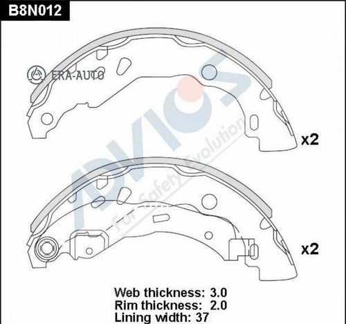 Advics B8N012 Тормозные колодки барабанные renault logan/clio/sandero торм. Система bosch 203,2X39