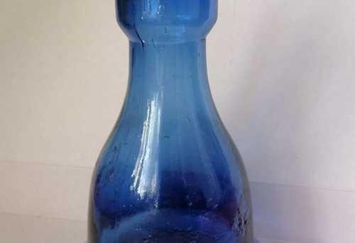 Бутылка колба ваза синее стекло