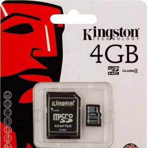 Карта памяти kingston micro 4 gb + адаптер