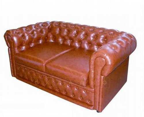 Кожаный диван "Честер" 2-х местный кирпичный