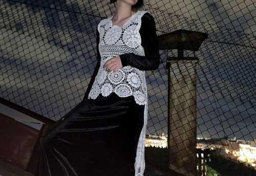Платье женское вечернее черное бархатное
