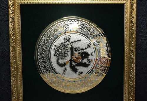Медальон в багете, "Имя пророка Мухаммеда" Золото