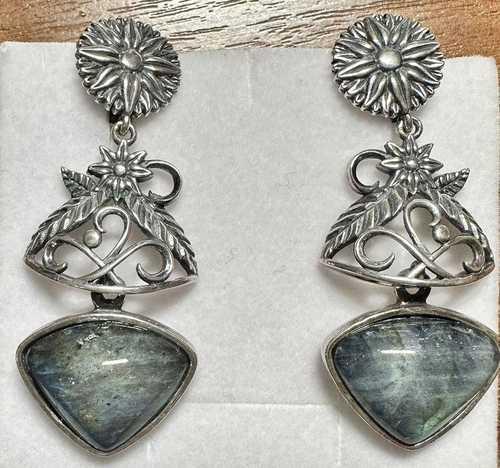 Серебряные серьги 925 с лабрадором