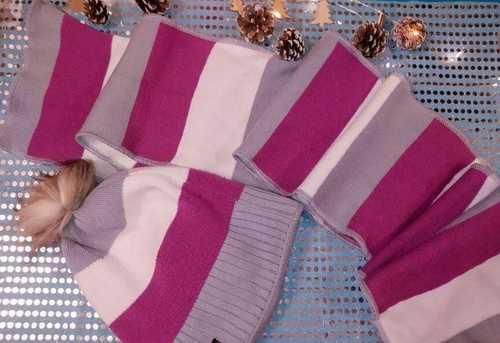Зимний набор - вязанные шарф в полоску и шапка