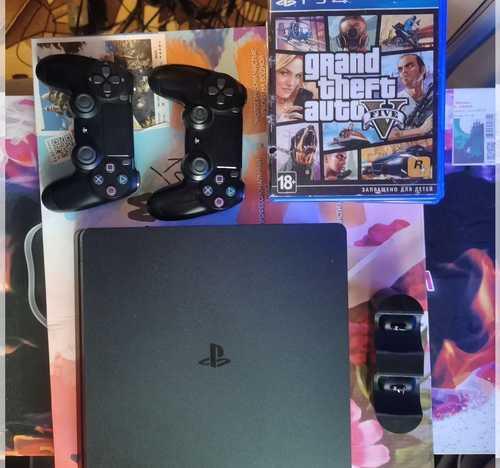 Sony PlayStation 4 slim 1tb 2 геймпада 10 игр