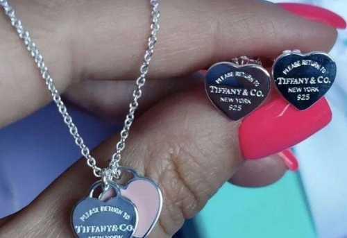 Серебряные серьги сердце Tiffany