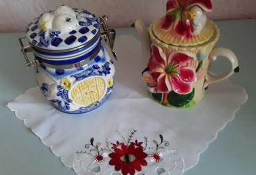 Набор чайник керамический и баночка для чая