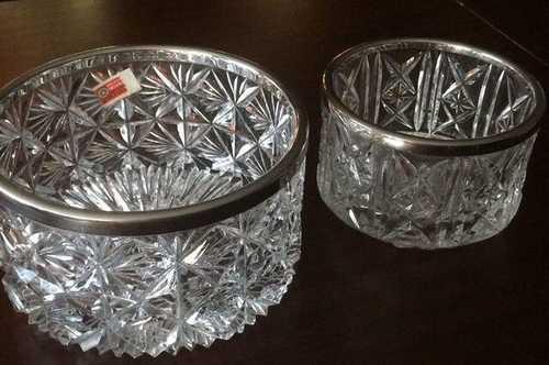 Хрустальные вазы с металлическим ободком (СССР)