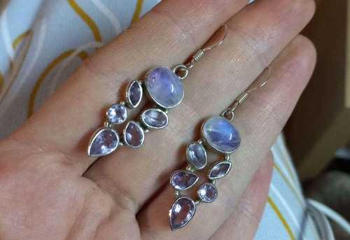 Серьги из серебра с натуральными аметистами