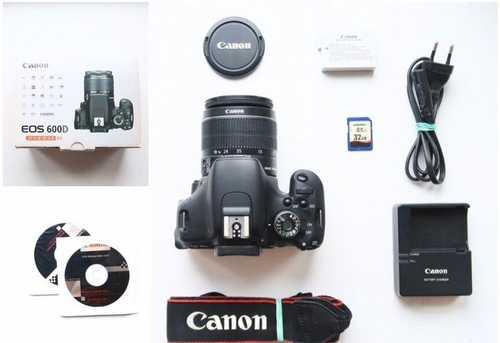 Фотоаппарат Canon 600d (пробег 9к) kit + 32гб