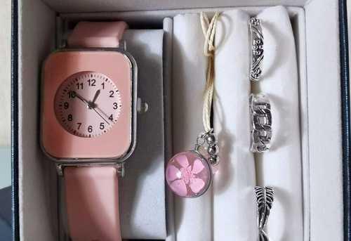 Подарочный набор для женщин, часы+браслет+кольца