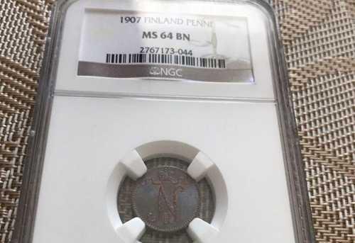 Монета 1 пенни 1907 NGC MS 64 BN