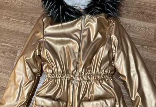 Куртка зимняя женская эко кожа золотая мех