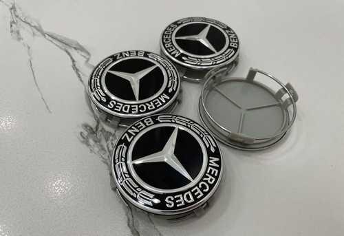 Колпачки на диски Mercedes 4 шт черные 75 мм