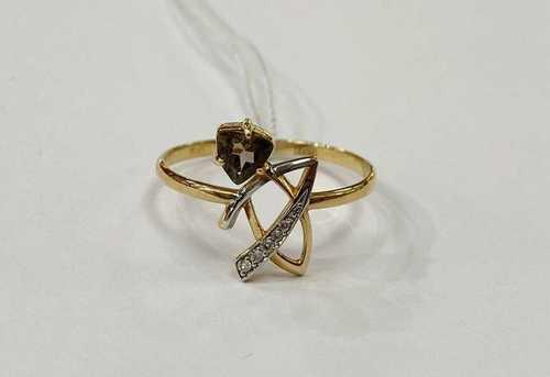 Золотое кольцо с дымчатым кварцем