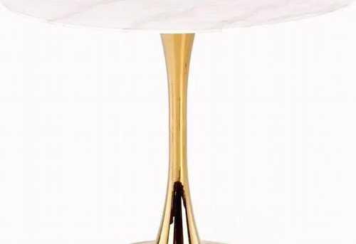 Стол LA Tulip D90, керамика белый мрамор/золото