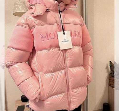 Пуховик женский moncler с nfc розовый Арт.(888888)