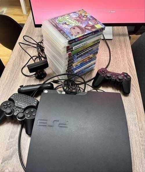 Playstation 3+2 геймпада+камера+14 игр