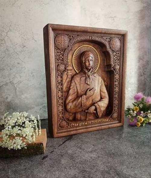 Деревянная Икона Ксения Петербуржская-Роспись Зол