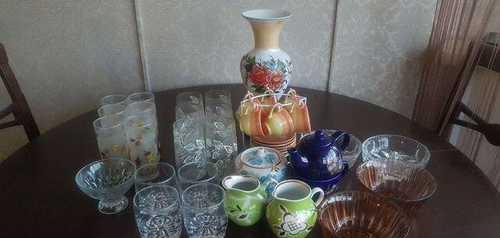 Стаканы, ваза, чашки, салатники и др
