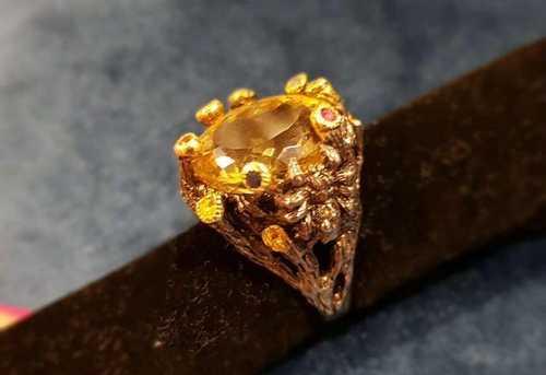 Кольцо из серебра 925 пробы, с цитрином