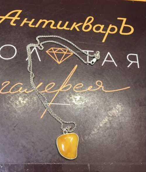 Кулон подвеска серебро янтарь